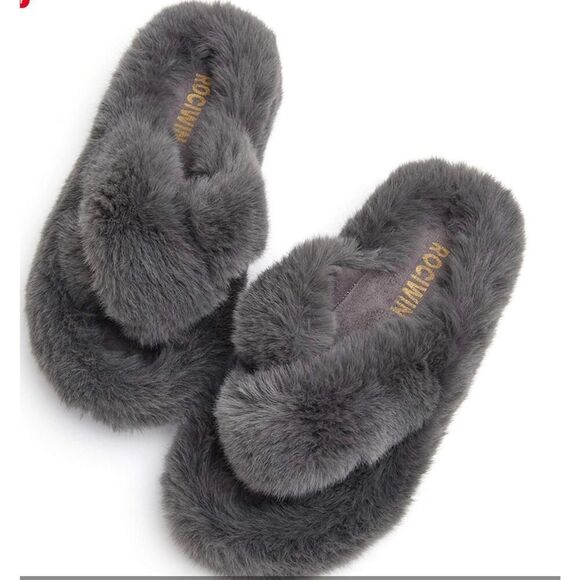 ROCIWIN | Shoes | Womencross Band Slippers Soft Plush Furry Cozy Open ...